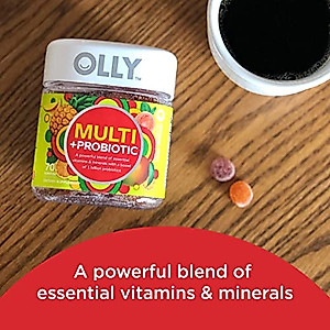 OLLY Multi + Probiotic Adult Multivitamin Gummy, 35 Day Supply (70 Gummies), Tropical Twist, 1 Billion CFUs, Digestive and Immune Support Chewable Supplement