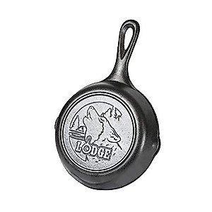 Lodge Wildlife Series-6.5" Cast Iron Skillet with Wolf Scene, Black
