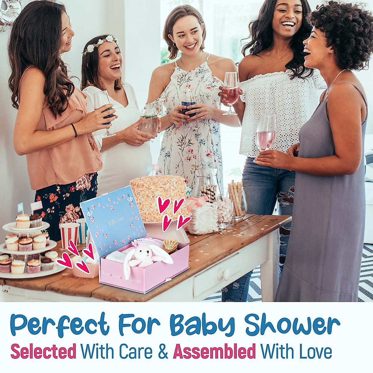 FOREVERPURE Baby Towels with Hood Newborn Gift Set - Gentle & Soft Baby Bath Towels Hooded w/Washcloths, Mittens, Brush, & Ultra Soft Security Blanket, Infant Hooded Towels for Baby Girl & Boy, Pink