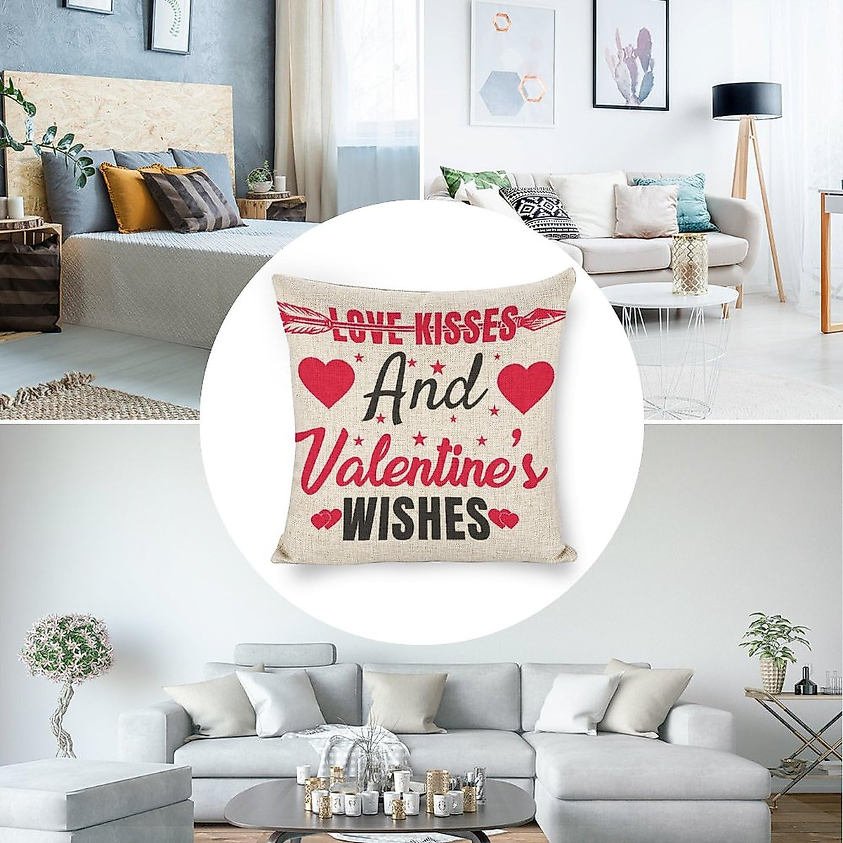 Love Kisses Valentine Throw Pillow Covers 18×18 Pillowcases Set of 2 Romantic Wishes Linen Decorative Square Pillow Case Cushion Covers Standard Size for Sofa Couch Outdoor Bed Pillow Protectors