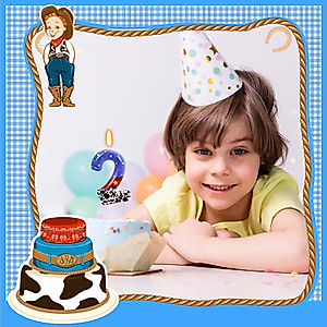 Toy Themed Cartoon Story Birthday Number 2 Candle Cartoon Birthday Cake Topper Blue Sky Stars Cowboy Toy Cartoon Birthday Party Decorations Supplies (Number 2)