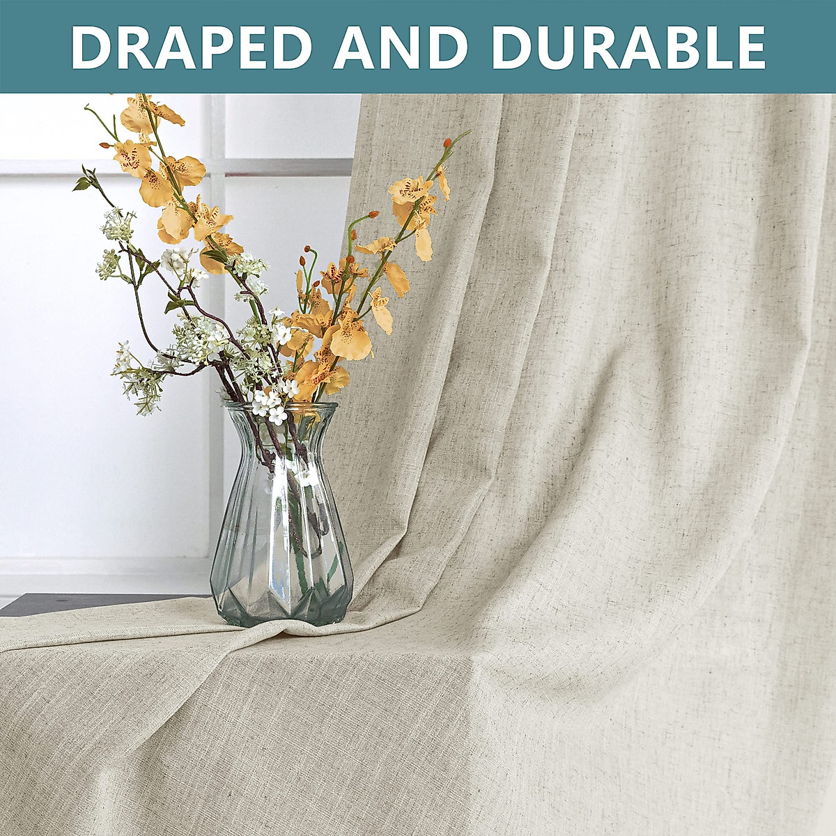 KOUFALL Beige Curtains 45 Inch Length for Farmhouse Kitchen,Rustic Country Burlap Sheer Cotton Curtains for Cafe,Tan