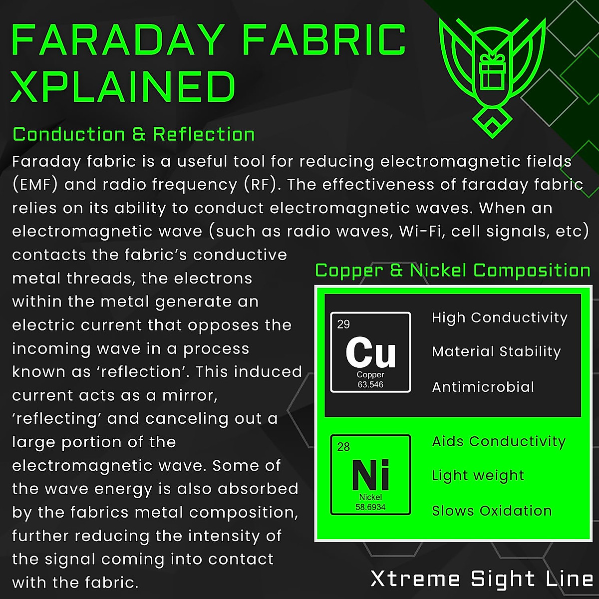 Xtreme Sight Line ~ Diamond Form Faraday Fabric ~ High-Shielding Signal Blocking ~ Blocks RF Signals (Including 5G) ~ 54.5" Width by 1 Yard (36") Length