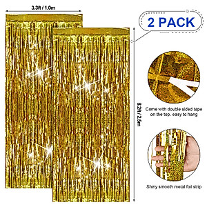 Dorbetar Party Decorations(2 Pack 3.3x8.2 Feet), Irthday Decorations Backdrop, Foil Fringe Curtains Streamers Party Decorations, Tinsel Curtain Fringe Backdrop (Gold)
