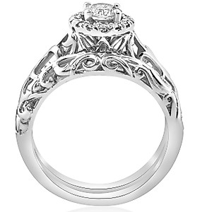 5/8ct Round Diamond Vintage Engagement Wedding Ring Set 14K White Gold - Size 4