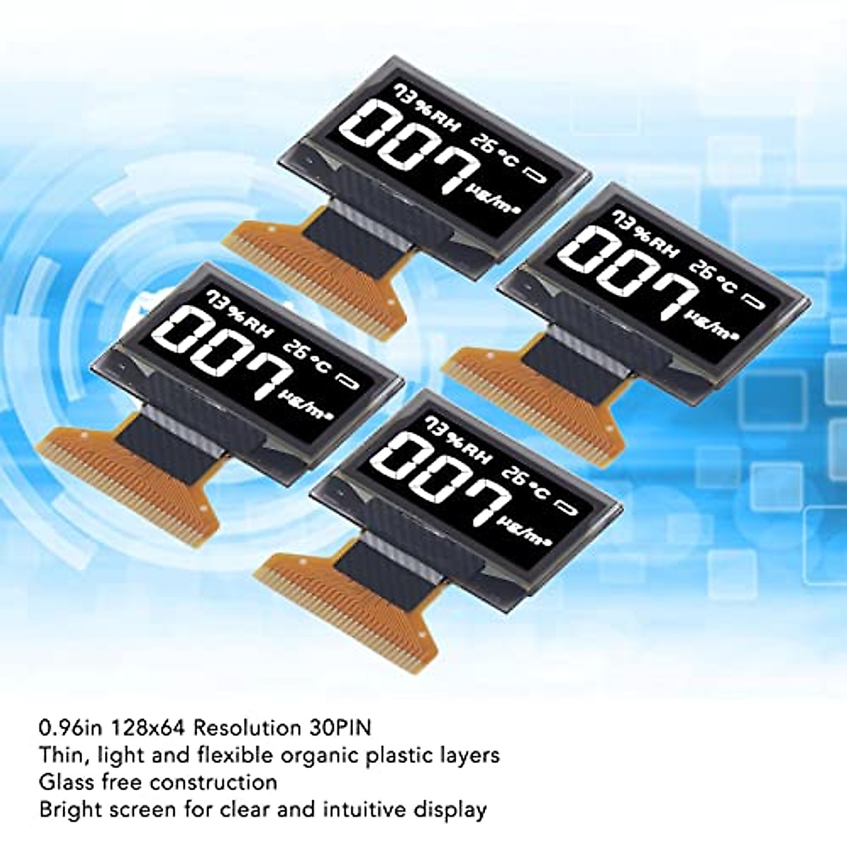 Organic Light Emitting Diode Display, Flexible Organic LCD Display 128x64 Glass 0.96in Compact for DIY(White Displaying)