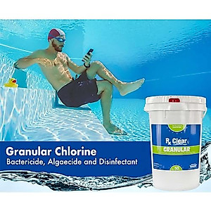 Rx Clear Stabilized Granular Chlorine | One 50-Pound Bucket | Use As Bactericide, Algaecide, and Disinfectant in Swimming Pools and Spas | Fast Dissolving and UV Protected