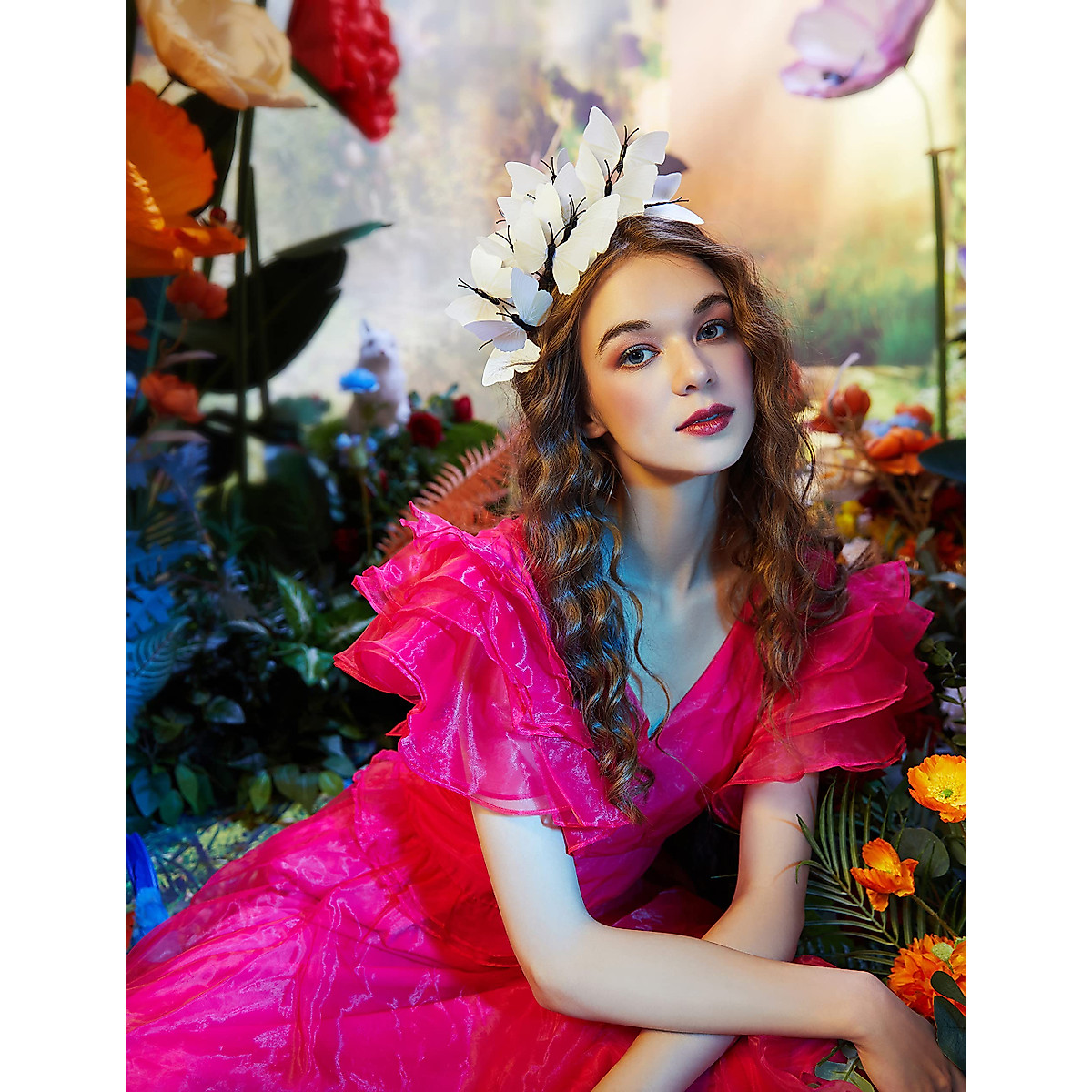 Coucoland Butterfly Fascinator Hats Monarch Butterfly Headband Crown Tea Party Kentucky Halloween Costume Headpiece D-white