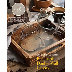 Kitchables Double Walled Glass Coffee Mugs Set of 2, 20oz Insulated Glass Coffee Mugs for Cappuccino, Latte, Tea, Espresso - Latte cup - Tazas Para Cafe