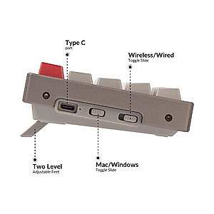Keychron K6 68-Keys Hot-Swappable Wireless Mechanical Keyboard for Mac, 65% Compact, Bluetooth, Aluminum Frame, Wired Gaming Keyboard for Windows Non-Backlit with Keychron Red Switch