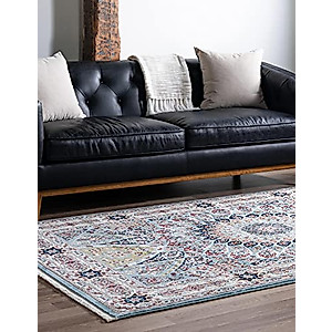 Unique Loom Narenj Collection Classic Traditional Textured Medallion Pattern Design Area Rug, 8 ft x 10 ft, Blue/Tan