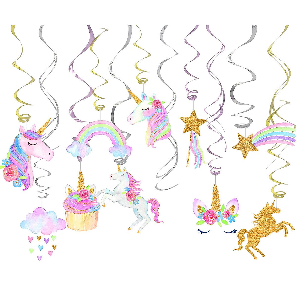 klmars 30 Ct Unicorn Hanging Swirl Decorations-Unicorn Party Decorations-Unicorn Birthday Party Supplies