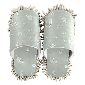 FLildon Microfiber Cleaning Slippers Rainbow Floral Leaf Washable Mop Shoes Slipper for Men/Women House Floor Dust Cleaner, Size L