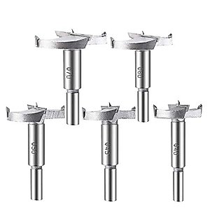 ASNOMY 5PCS Large Size Forstner Drill Bit Boring Woodworking Hole Saw Set, 40/45/50/60/70mm Carbide Steel Hinge Cutter Tool Kits for Wood Plastic Plywood(Large Size)