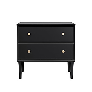 Prepac Lux Nightstand Bedside Table, Black Nightstand for Bedroom, End Table with 2 Drawers 16" D x 27.75" W x 25" H, BDNR-2302-1