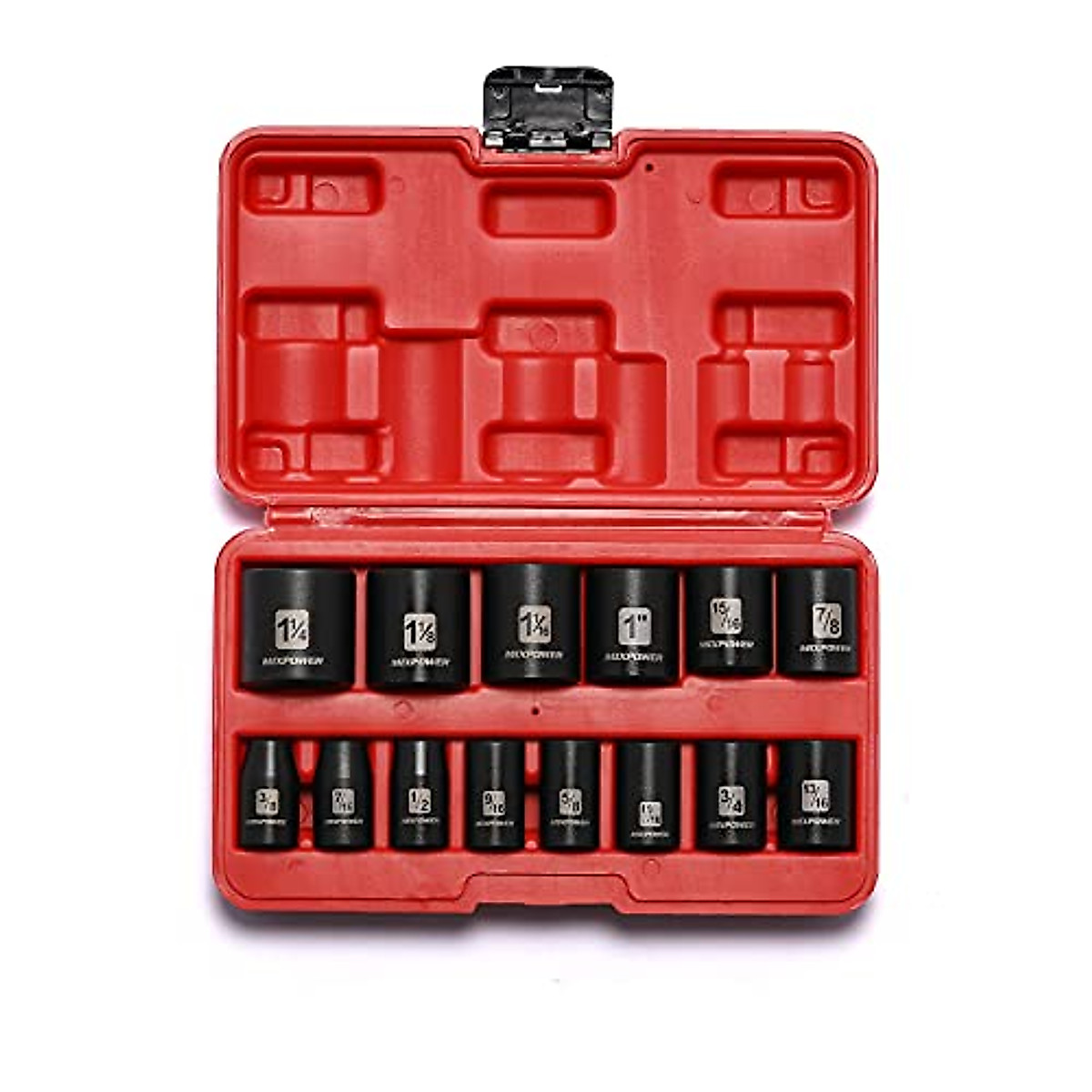 MIXPOWER 14 Pieces 1/2-Inch Drive Shallow Impact Socket Set, 3/8-Inch to 1-1/4 Inch, CR-V, SAE, 6 Point, Shallow, 14 Pieces 1/2" Dr. Shallow Socket
