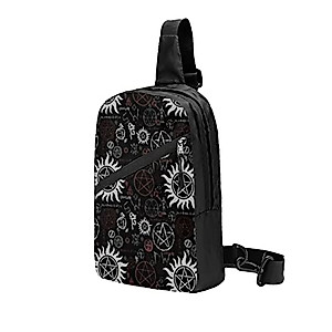 NHGFVT Small Crossbody Sling Backpack Anti Theft Backpack For Traveling Chest Supernatural Symbols Black Shoulder Bag For Men Women