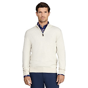 IZOD Men's Premium Essentials Quarter Zip Solid 12 Gauge Sweater, Rock Heather GS167, Small