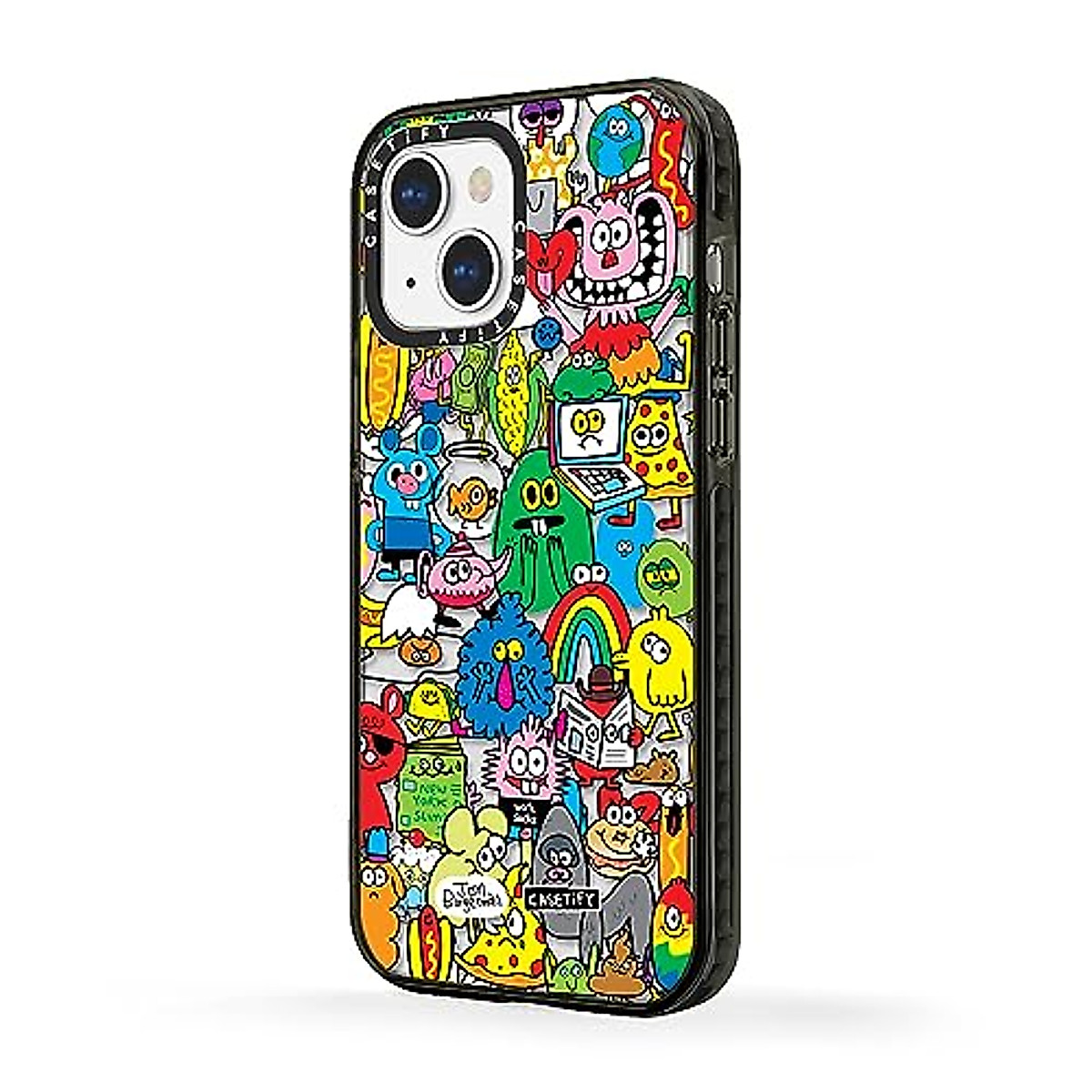 CASETiFY Impact iPhone 13 Mini Case [6.6ft Drop Protection] - Fun Friends by Jon Burgerman - Clear Black