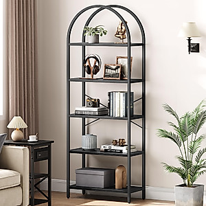 GAOMON Arched Bookshelf 5 Tier Bookcase 70.87in Tall Display Racks Modern Standing Bookshelves Metal Book Shelf for Bedroom, Living Room, Home Office