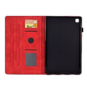 Square Pattern Cover with 4 Credit Card Holders and Pencil Holder Business Casual Kickstand Protective Case for iPad Air 1/iPad 5 9.7"-Red
