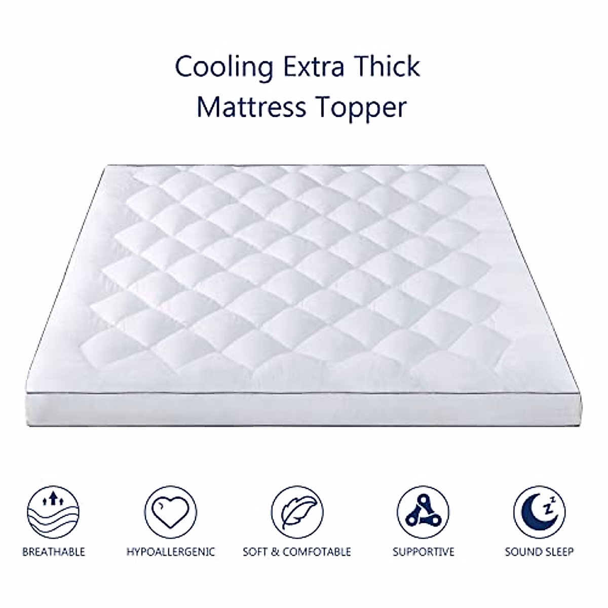 Full Mattress Topper, Comfort Cooling 3D Snow Down Alternative, Soft Fluffy Top for Back Pain, Thick Mattress Pad with Adjustable Straps