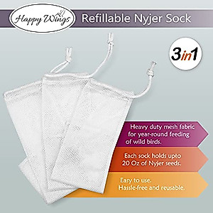 Happy Wings Refillable Nyjer/Thistle Empty Sock - Pack of 3 I Bird Feeder