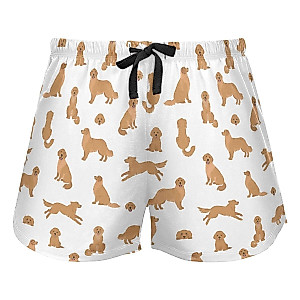 vvfelixl Sleep Shorts For Women Golden Retriever Dogs Pajama Shorts With Pockets Sleepwear Pants M