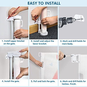 Solfres Rainbow Retractable Baby Gates, Safety Gate for Babies & Dogs Indoor 33" Tall Extends to 59" Wide, Extra Wide Mesh Gates for Kids or Pets, Pet Gate for Doorways Hallways Stairs Outdoor