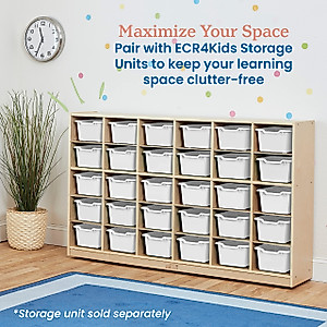 ECR4Kids Scoop Front Storage Bin, Multipurpose Organization, White, 30-Piece