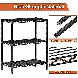 Favbal 3 Tier Storage Shelves Heavy Duty Metal Shelves, Commercial Steel Wire Shelving Unit and Adjustable Feet, Used as Pantry Shelf, Garage or Bakers Rack Kitchen Shelving 23.4"x13.6"x30.3"