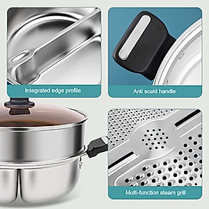 Shabu Shabu Pot, Yuanyang Pot, Weldless Pot with Steam Grill, 304 Stainless Steel Pot with Divider, Cookware with 2 Soup Ladles, 11.8 inch, 4.6 Quart, Not for Sale in China