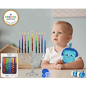 The Dreidel Company Dripless Hanukkah Candles, Multicolored Striped Deluxe Tapered Decorations, Chanukkah Menorah Candles for All 8 Nights of Chanukah (Single-Pack)