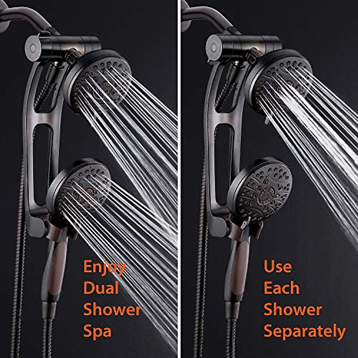 AquaSpa High Pressure 48-mode Luxury 3-way Combo with Adjustable Extension Arm – Dual Rain & Handheld Shower Head – Extra Long 6 Foot Stainless Steel Hose – All Oil Rubbed Bronze Finish – Top US Brand