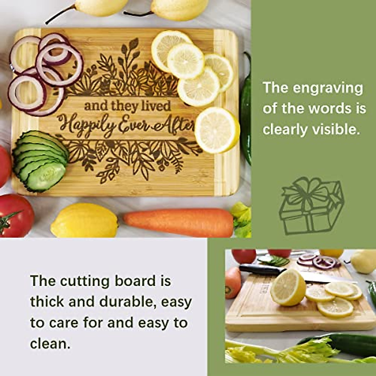 Wedding Engagement Gifts for Women -Engraved Cutting Board Gift,For Wife Bride Birthday Valentine Anniversary Presents -And They Lived Happily Ever After