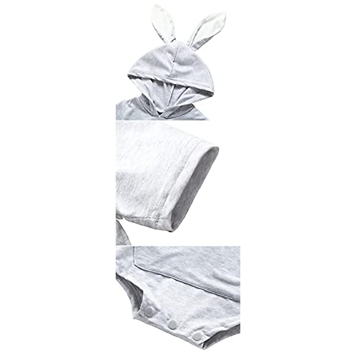 Symunnia Newborn Infant Baby Girl Boy Bunny Hooded Romper Cartoon 3D Rabbit Pocket Jumpsuit Short Sleeve(12-18months,Grey)