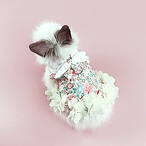 Rabbit Harness Leash Set - Breathable Cotton Dress for Walking Escape Proof Soft Harness Leash with Adjustable Buckle for Small Animal Bunny Cat Puppy Kitten Ferrets Costumes (Small,Floral)