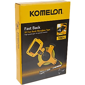 Komelon 8811 Fast Back Open Reel Long Tape Measure with Double Nylon Coated Fiberglass Blade 100-Feet by 1/2-Inch