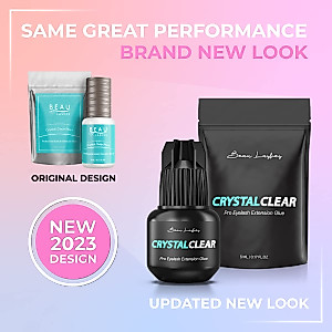 Crystal Clear Professional Eyelash Extension Glue | Super Strong Clear Lash Adhesive for Long Lasting Semi Permanent Individual Lash Eyelash Extensions | 1-2s Fast Drying / 7 Weeks Retention