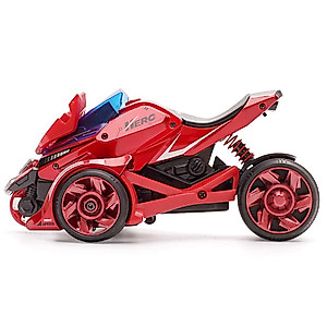 Gilumza Pull Back Motorcycle Toys, Motorcycles Launcher Toy with Music Lighting, 2 in 1 Catapult Race Trinity Chariot Gift for Boys Kids (Red&Black)