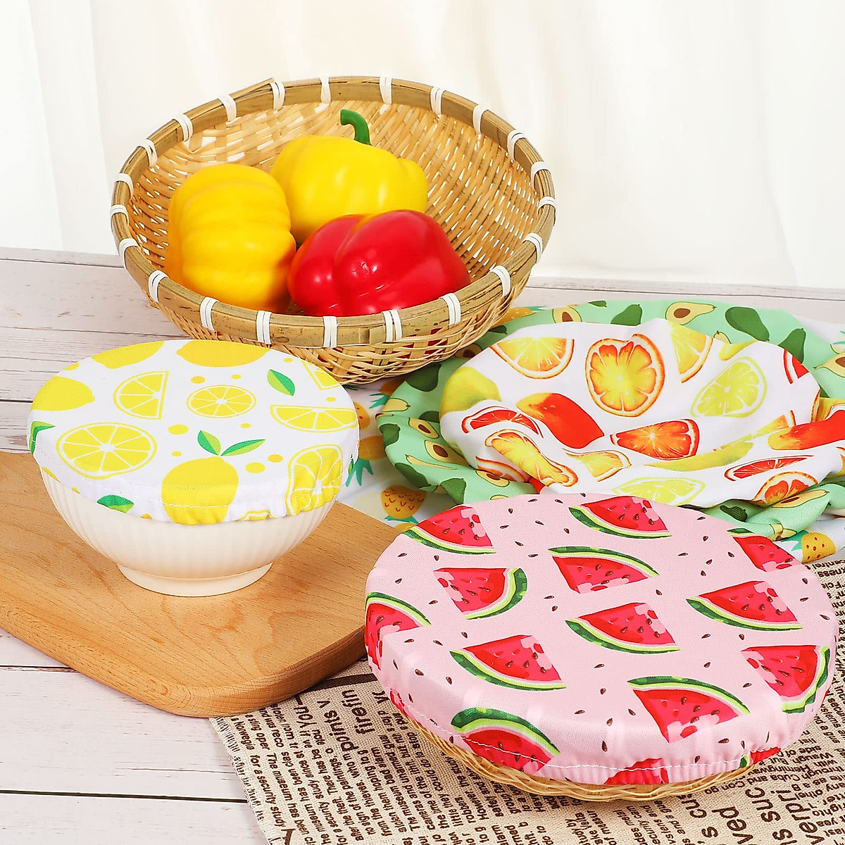 20 Pieces Summer Style Bowl Covers Reusable Fabric Stretch Covers for Bowls Fruit Style Elastic Food Storage Covers Cloth Dish Covers for Food Container Covers for Kitchen Jar Lids Wrap, Multiple Size