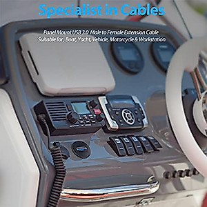 Small USB 3.0 Male to Female AUX Flush Panel Mount Extension Cable for Car Truck Boat Motorcycle Dashboard 3ft