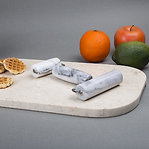 Creative Home Natural Marble Double Pastry Pie Roller, 4-/12" x 7-1/2" x 1-1/4" H, Off-White (Patterns may very)