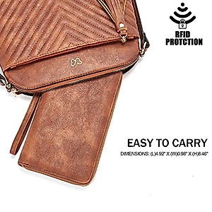 Telena Leather Wallets for Women Slim Zip Around Wristlet Clutch Purse Large Phone Holder Retro Brown