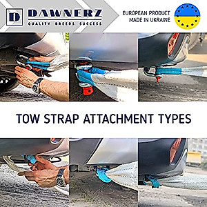 Tow Strap Heavy Duty 20 ft 46000 lbs - Dawnerz Towing Rope 6 m 22 Tons with Triple Reinforced Loops