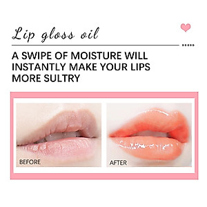 HJuyYuah Hydrating Lip Glow Oil Plumping Lip Tint Transparent Lip Care Oil Non-sticky Big Brush Head Glitter Shine Primer Lip Tint 6ML (#03)