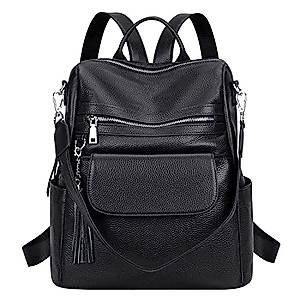 ALTOSY Genuine Leather Backpack Purse for Women Large Convertible Shoulder bag Ladies Crossdody Bag with Tassel(S115 Black)