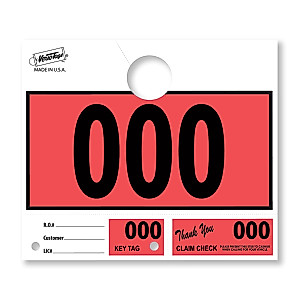 Versa-Tags 1000 Red Car Dealer Service Hang Tags Service Dispatch Numbers, Service Department Numbered Key Tags for Mechanic Repair Shop 3 Part Key Ring - Red (000-999)