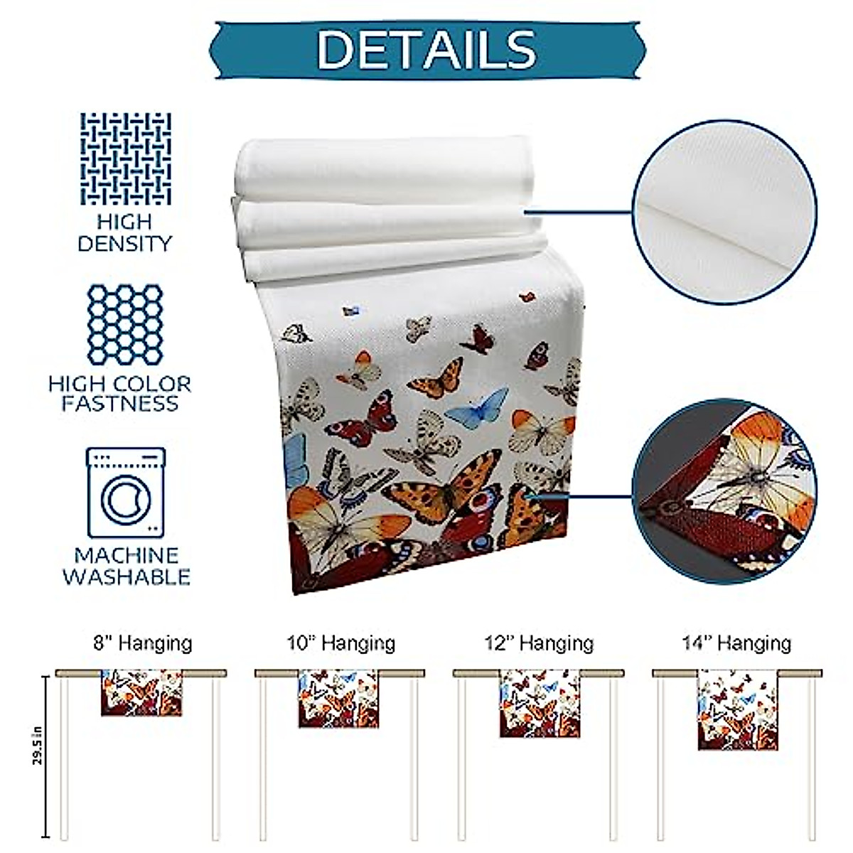 Red Orange Blue Butterfly Table Runner 120 Inches Long Farmhouse Dress Scarves, Modern Abstract Art Aesthetics Dining Tablerunner for Coffee Table/Kitchen Island/Party Décor, 13" x 120"