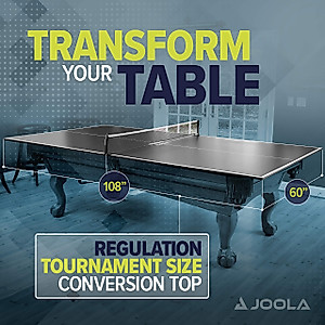 JOOLA Table Tennis Conversion Top with Net Set - Full Sized MDF Ping Pong Table Top for Pool Table - Quick Assembly with Foam Backing to Protect Billiard Table